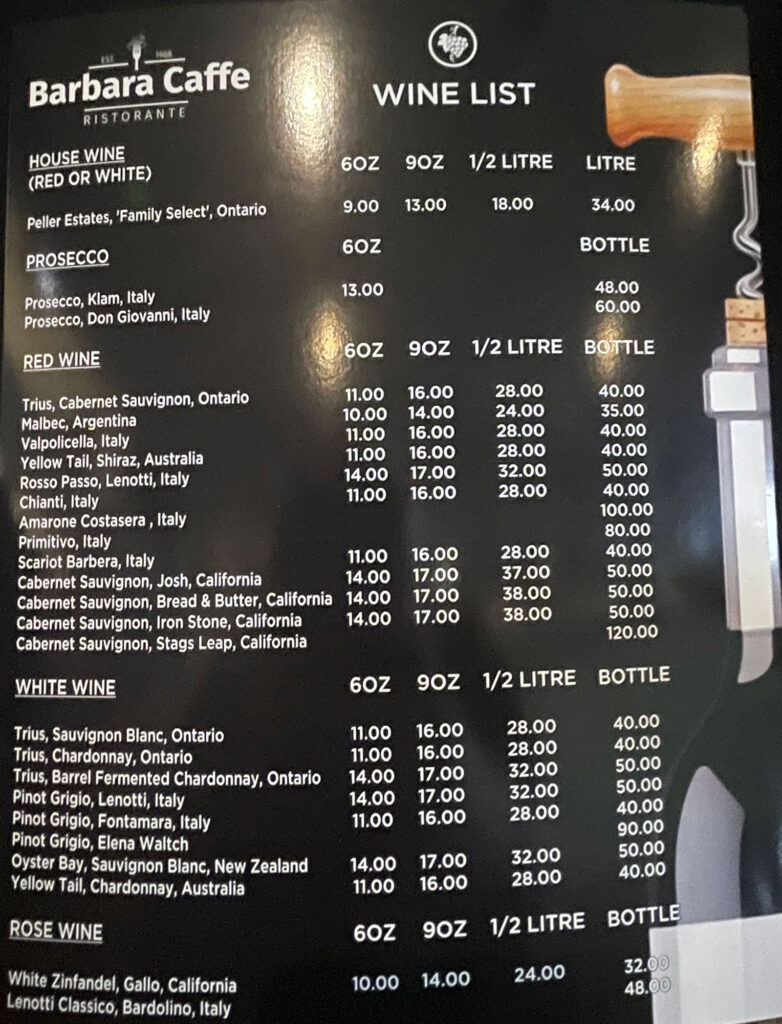Wine Menu – Barbara Caffe Ristorante